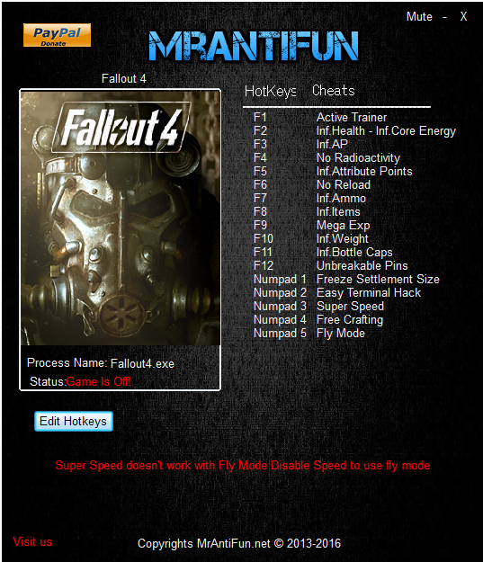 폴아웃 4 트레이너 - Fallout 4 v1.0-v1.7.9 +20 Trainer [FLiNG] : 네이버 블로그