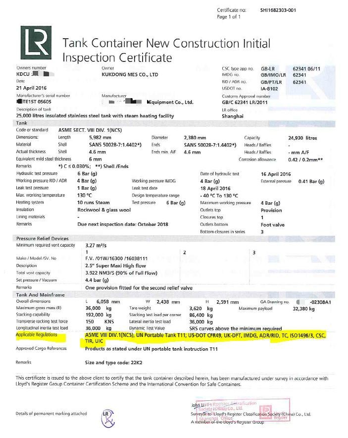 Applicable Regulations - TANK CERTIFICATES 약어 소개 : 네이버 블로그