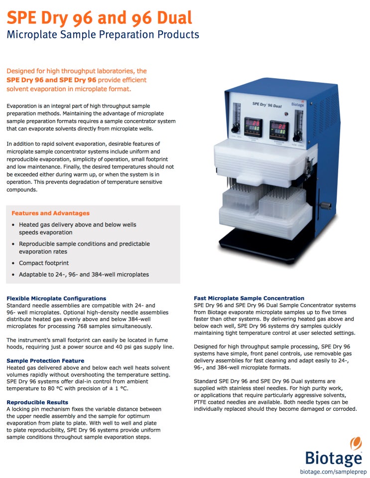 [Biotage]-DRY96 Dual / SPE 시료를 96 Deep Wll Plate(2개)와 ACT Plate Adapter ...