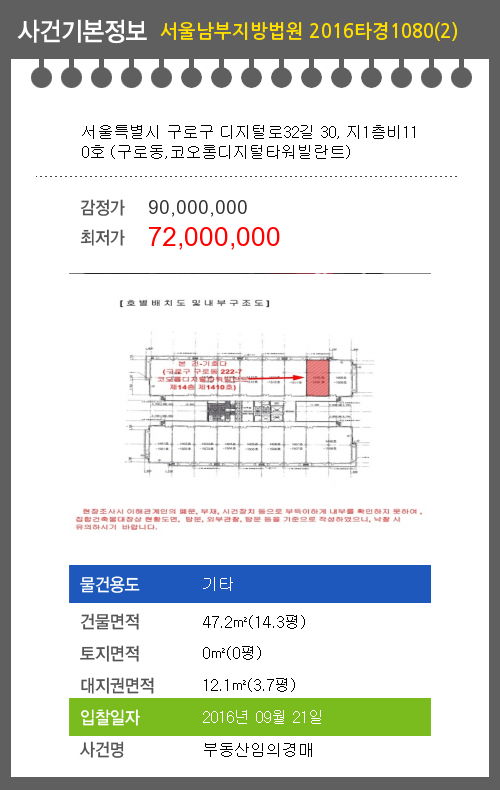 서울특별시 구로구 디지털로32길 30 지1층비110호 구로동코오롱디지털타워빌란트 공장 기타 법원경매 경매입찰상담 권리분석