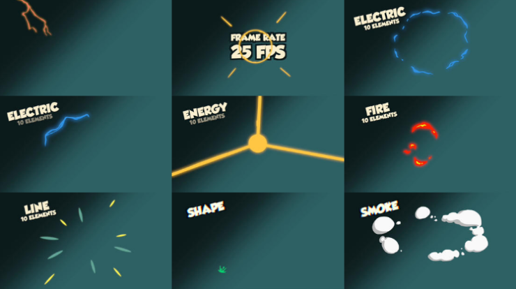 [2016년 8월] 이달의 엘리먼트 '2D Cartoon FX Pack 60 Different Elements 에펙 템플릿 ...