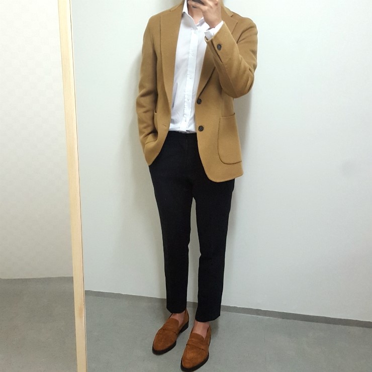 핸드메이드 남자 카멜자켓 코디블레이져화이트셔츠슬랙스스웨이드로퍼 유뱅의 데일리룩 블로그 네이버 블로그