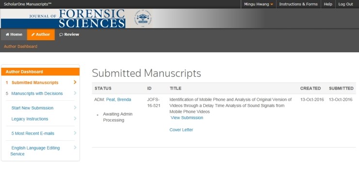 법영상분석연구소- 황민구 박사, 2016 미국법과학학회(Journal of Forensic Science)SCI 논문 투고 ...