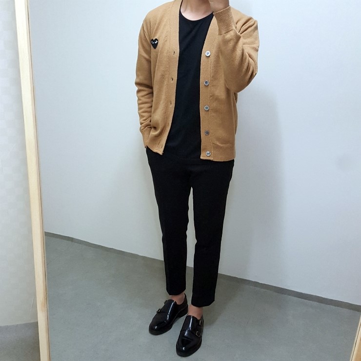 남자 꼼데가르송 가디건 코디유넥티셔츠슬랙스더블몽크스트랩 유뱅의 데일리룩 블로그 네이버 블로그