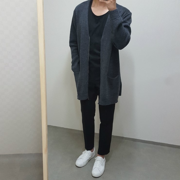 남자 롱가디건 코디유넥티셔츠슬랙스화이트 스니커즈 유뱅의 데일리룩 블로그 네이버 블로그