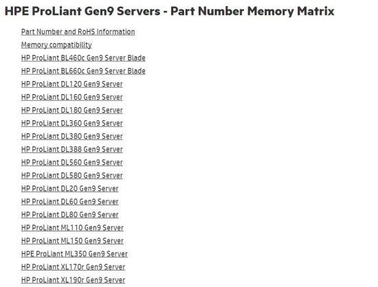 HPE ProLiant Gen8, 9 Server - Part Number Memory Matrix : 네이버 블로그
