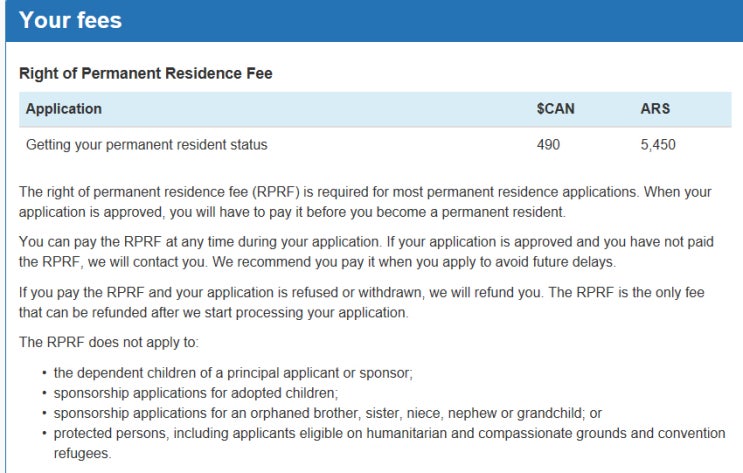 캐나다 영주권 - 랜딩피 Right of Permanent Residence Fee (RPRF) 지불하는 방법 : 네이버 블로그