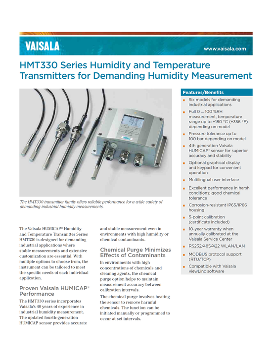 바이살라(VAISALA) / (주)파인웨더 / 산업용 온도습도센서, 온습도계 자료 / Vaisala HMT330 Series ...