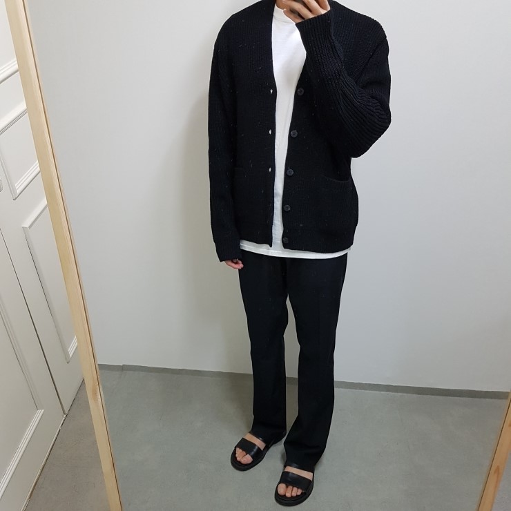 남자 가디건 코디롱와이드팬츠가죽 슬리퍼 유뱅의 데일리룩 블로그 네이버 블로그