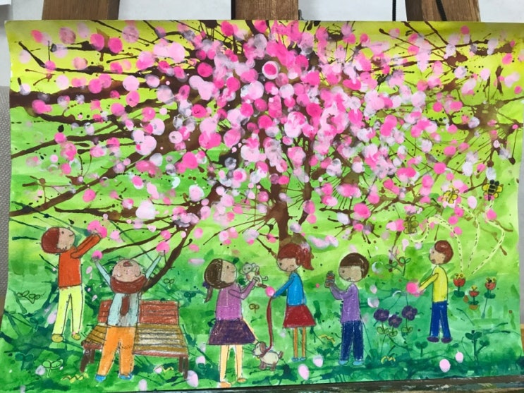 인천부평초등미술 초등학생 아동 봄풍경 그리기 대회 벚꽃 축제 초2 소율 네이버 블로그