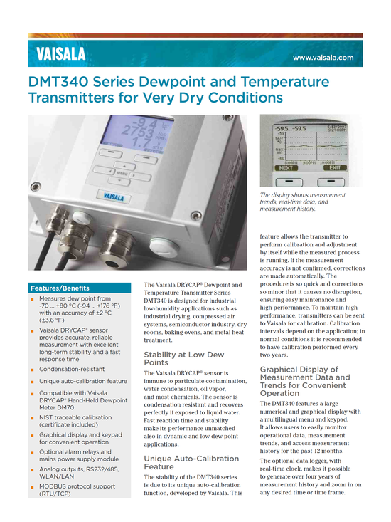 바이살라 산업용 노점센서, 산업용 노점계 자료, Vaisala DMT340 Series Dewpoint and ...