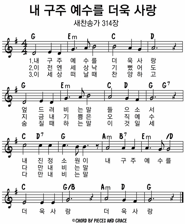 찬송가 찬송가 314장 내 구주 예수를 G코드 F코드 A코드 네이버 블로그