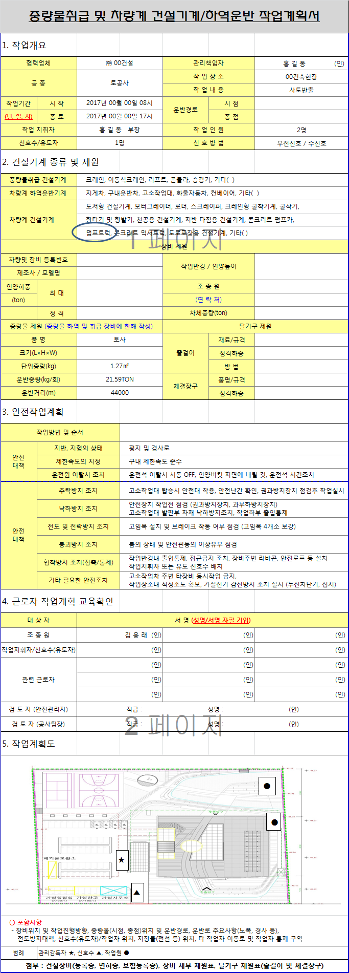 중량물 취급 및 차량계 건설기계 하역운반 작업계획서 통합 네이버 블로그