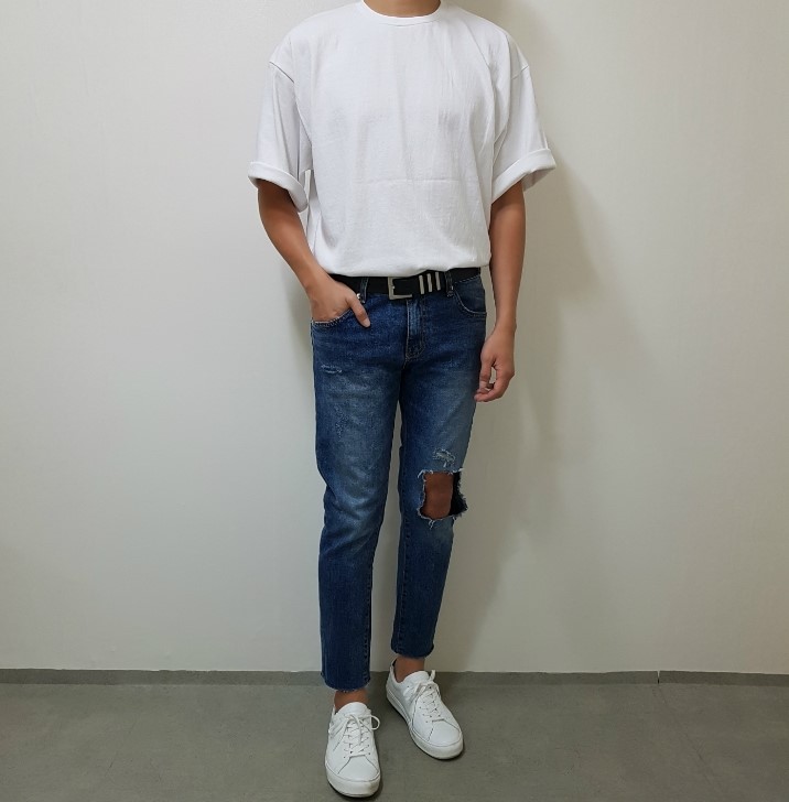 남자 오버핏 반팔티 코디벨트찢청 컷팅진커먼프로젝트 아킬레스로우 유뱅의 데일리룩 블로그 네이버 블로그