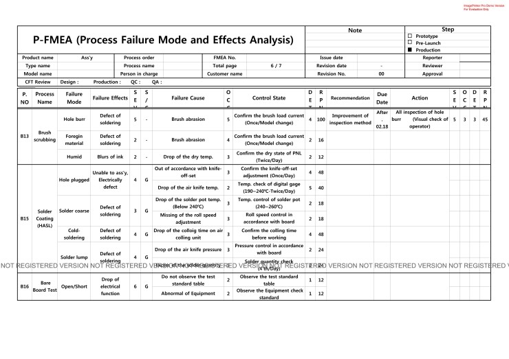 5STAR/SQ인증마크-영문 전기전자 PCB PFMEA 잠재적고장형태영향 분석표 / 설계FMEA 다이아 그램/공정FMEA/설계 ...
