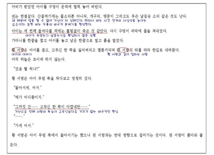 의정부 국어학원 이태준 밤길 해설 2018학년도 수특 현대소설01 보기 완두콩 김두환 네이버 블로그