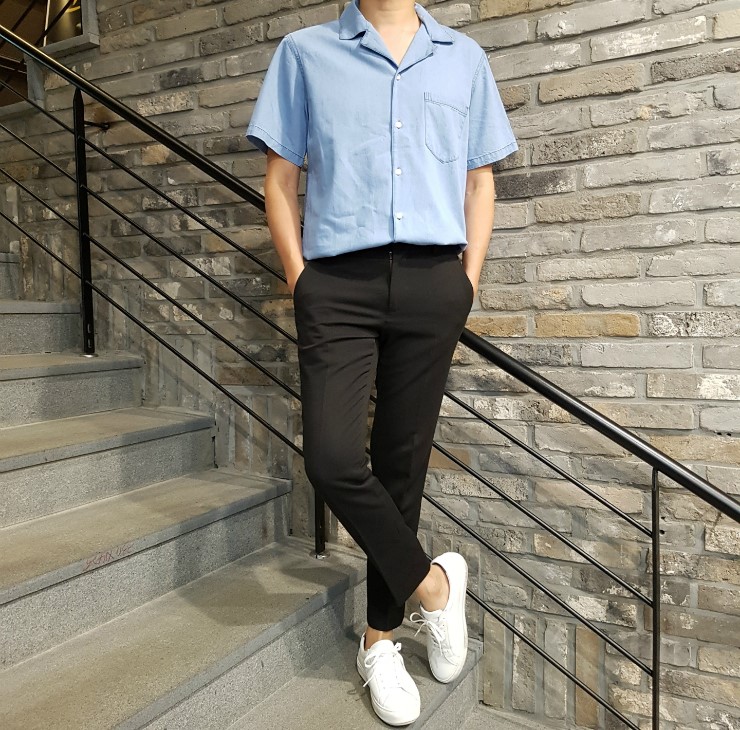 남자 데님셔츠 코디반팔셔츠슬랙스커먼프로젝트 아킬레스로우 유뱅의 데일리룩 블로그 네이버 블로그