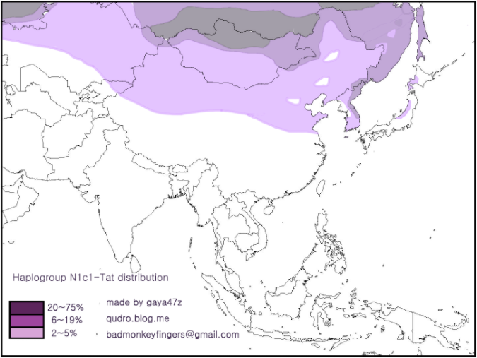 Y 하플로 그룹 N-M231, Tat ,M128, P43의 하위 분포도 (펌) : 네이버 블로그