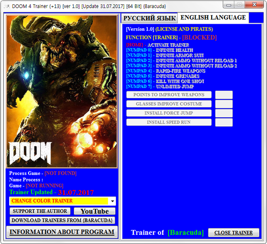 둠 2016 트레이너 - DOOM v1.0 Update 2017.07.31 +13 64 Bit Trainer [Baracuda ...