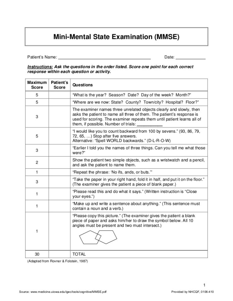 Mini Mental State Examination (MMSE) & MMSE-K : 네이버 블로그