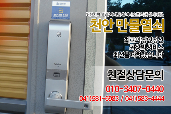 천안만물열쇠가 혜강 씨큐리티 플러스alpha Mb500 가디언 Ts500 터치타입 미니주키를 천안시 구성동 주동일