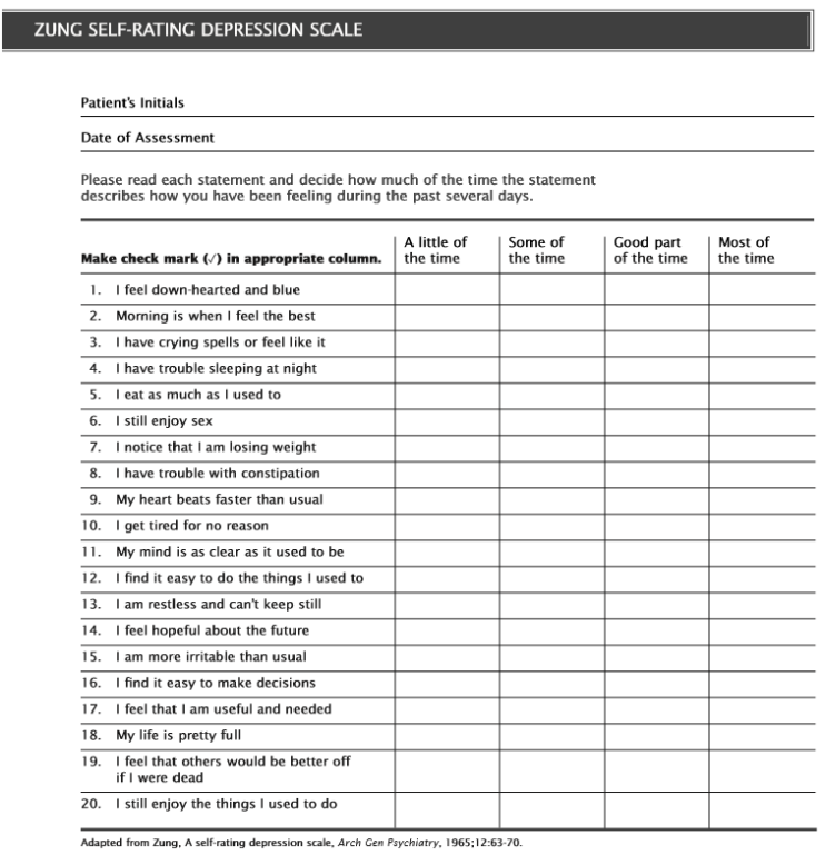 정신건강의학과 검사 - Zung 자가평가 우울척도 Zung self-rating depresssion scale, SDS ...