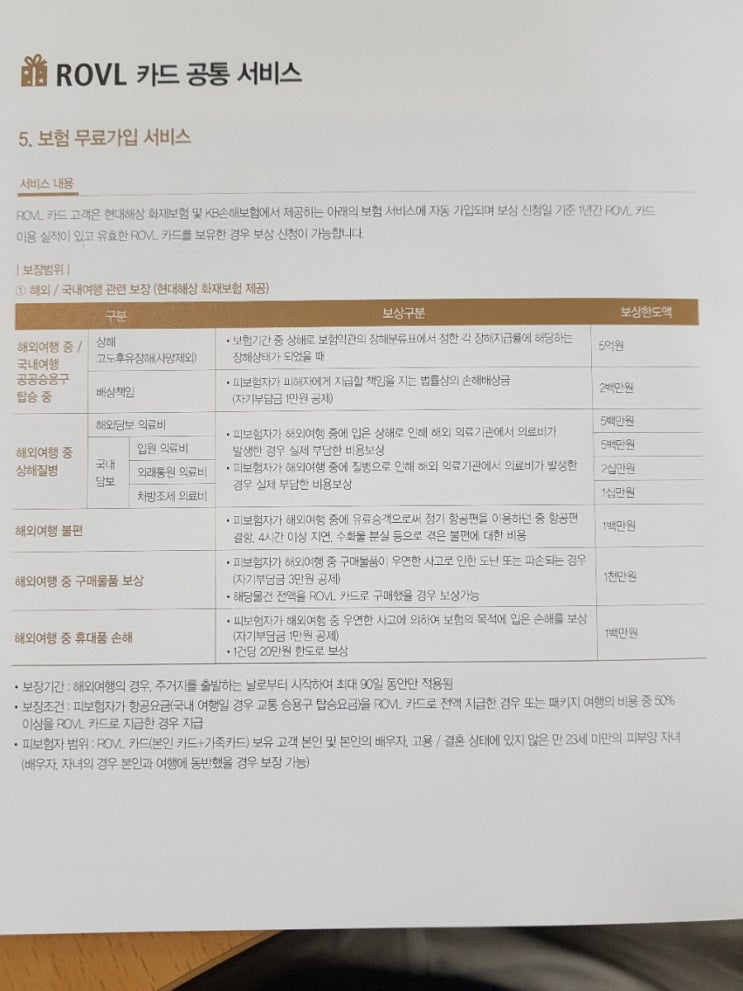 KB ROVL카드 해외여행 보험 보장범위 : 네이버 블로그