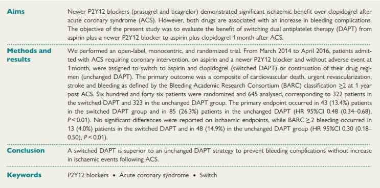 Benefit of switching DAPT after ACS: the TOPIC randomized study ...