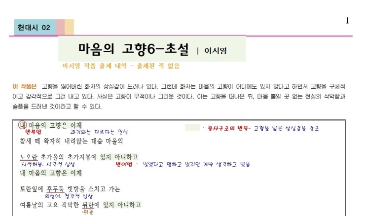 의정부 국어학원 이시영 마음의 고향6 초설 해설 2018학년도 수능특강 현대시02 완두콩 김두환 네이버 블로그