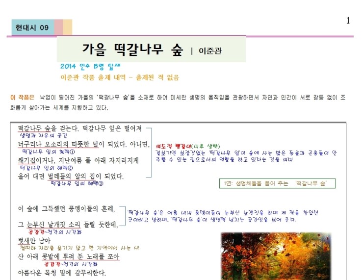 의정부 국어학원 이준관 가을 떡갈나무 숲 해설 2018학년도 수능특강 현대시09 완두콩 김두환﻿ 네이버 블로그