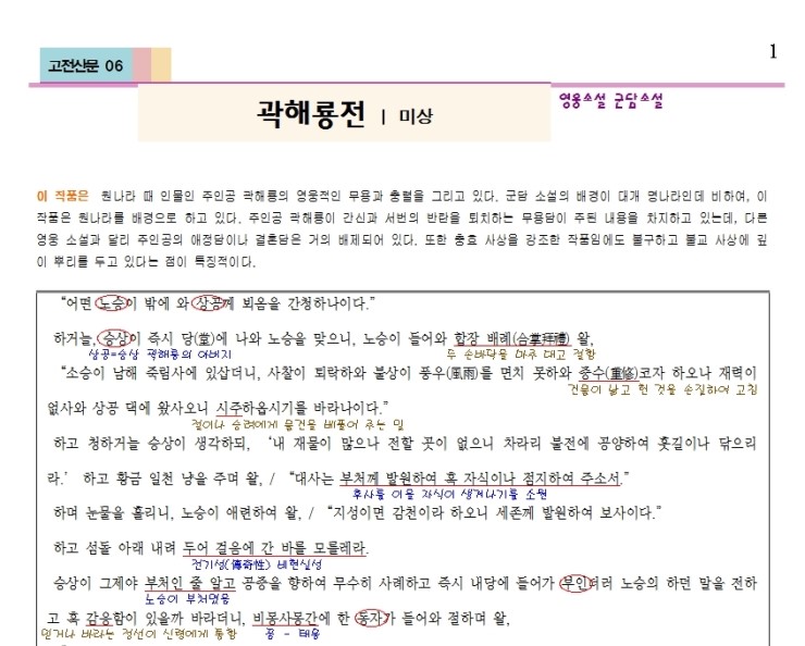 의정부 국어학원 미상 곽해룡전 해설 2018학년도 수능특강 고전산문06 완두콩 김두환 네이버 블로그