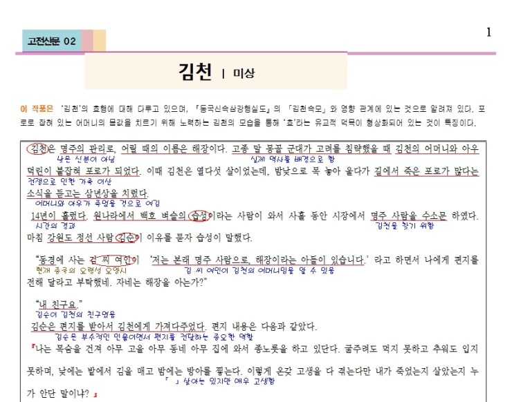 의정부 국어학원 미상 김천 해설 2018학년도 수능특강 고전산문02 완두콩 김두환 네이버 블로그