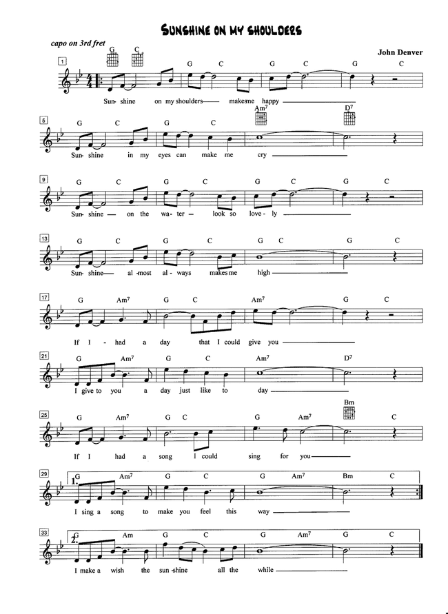 * Sunshine On My Shoulders (악보) / John Denver : 네이버 블로그