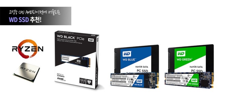 AMD 라이젠 성능에 걸맞는 SSD 추천 WD Black PCI-e SSD, WD Blue SSD, WD Green SSD ...