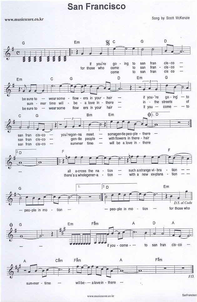 * San Francisco (악보) / Scott Mckenzie : 네이버 블로그