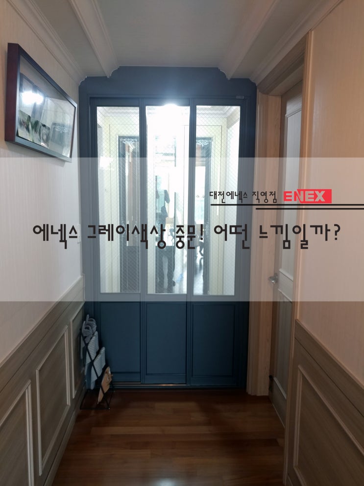 그레이 색상의 중문 묵직하면서 포인트가 되는 에넥스 망입유리 3연동 슬림중문 ~ 아산 서해그랑블세종 신축 입주아파트도
