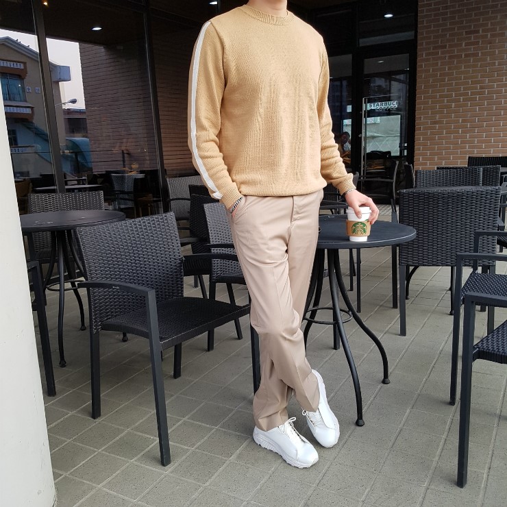 베이지 배색니트남자 롱와이드팬츠 코디로스트가든 롱링탭 유뱅의 데일리룩 블로그 네이버 블로그