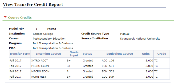 Seneca College 학점 인정(Transfer Credit) 신청 결과 : 네이버 블로그