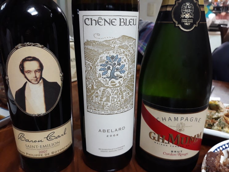Baron Carl Saint Emilion 2007, Chene Bleu Abelard 2006, G.H.Mumm Cordon ...
