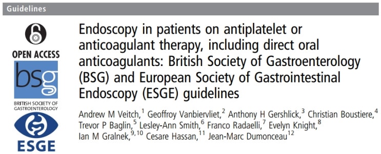 내시경 시술과 항혈소판제제, Endoscopy in patients on antiplatelet therapy(BSG, ESGE ...