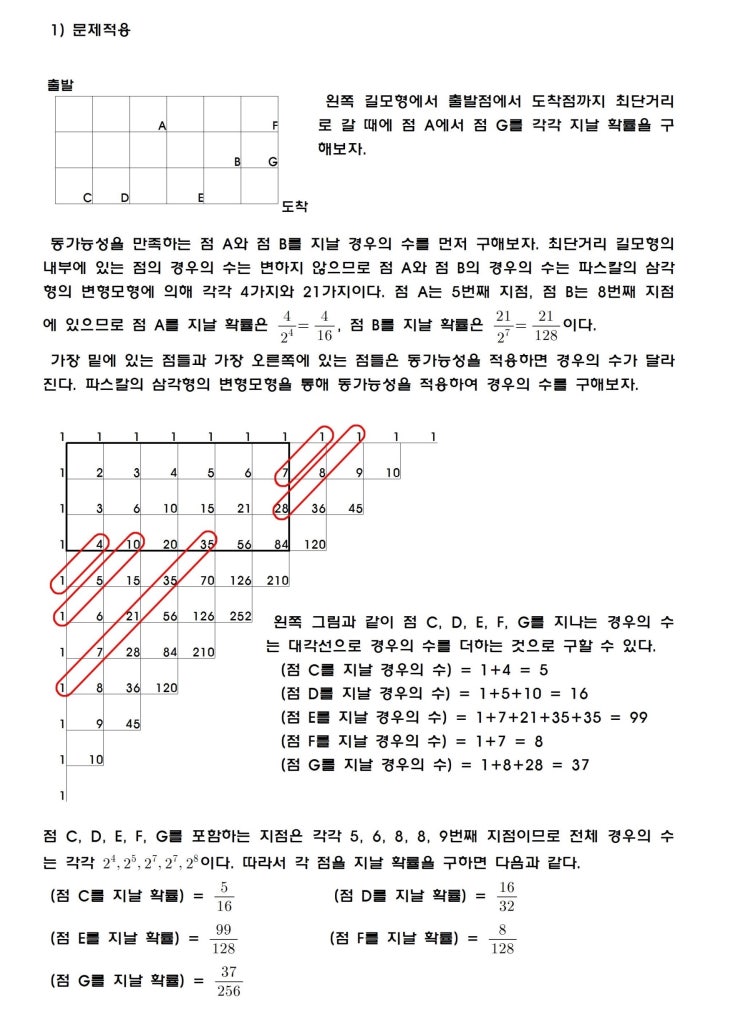 2s진 수학 최단거리 문제에서의 확률 파스칼의 삼각형 이용 And 조합 이용 네이버 블로그