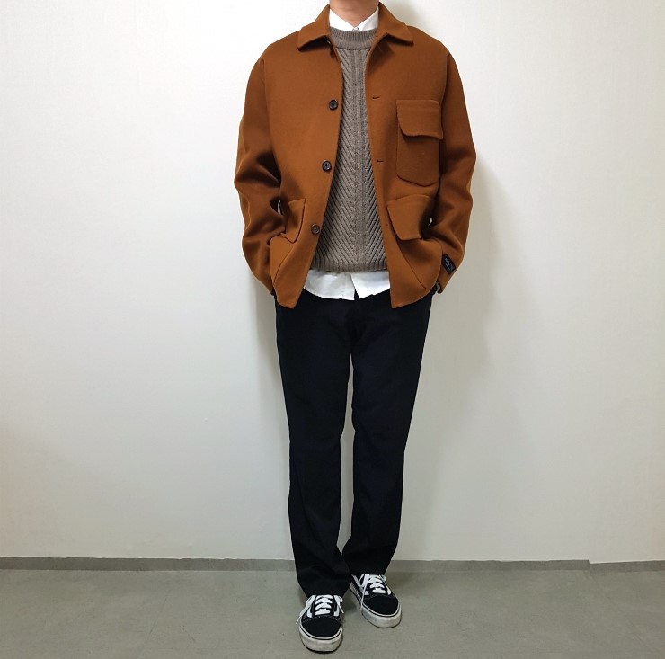 남자 하프코트 코디사선니트화이트셔츠롱와이드팬츠반스 올드스쿨 유뱅의 데일리룩 블로그 네이버 블로그