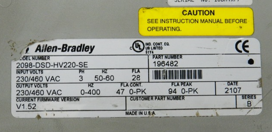 ALLEN-BRADLEY Digital Servo Drives 2098-DSD-HV220-SE, 2098-DSD-005 ...