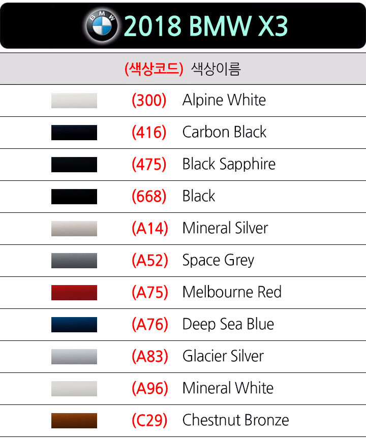 2018 BMW X3 색상 / 색상코드 : 네이버 블로그