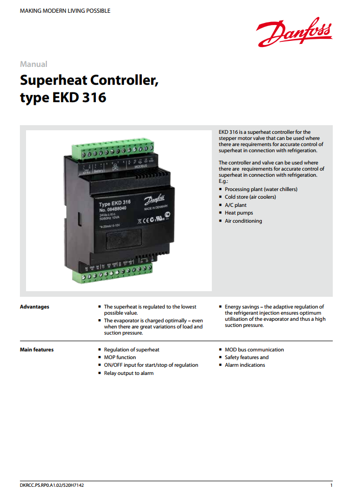 Superheat controller 과열제어기 Danfoss 수리문의 댄포스 구매문의 제품메뉴얼 사용자설명서 1522-7409 ...