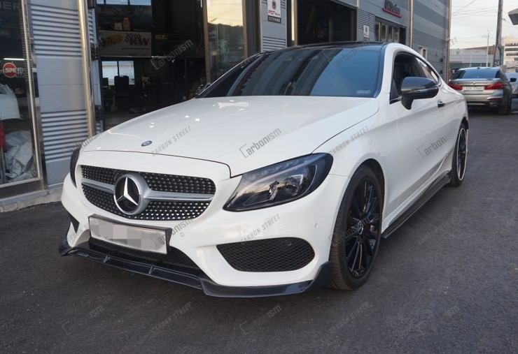 카본이즘 W205 C200 쿠페 카본파츠 장착 프론트립 사이드스커트 리어디퓨저 리어 스포일러 C클래스쿠페