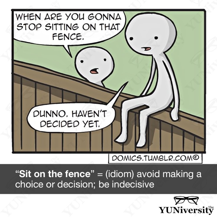 영어표현. sit on the fence 중립적인 자세를 취하다, 형세를 관망하다, 양다리를 걸차다 : 네이버 블로그