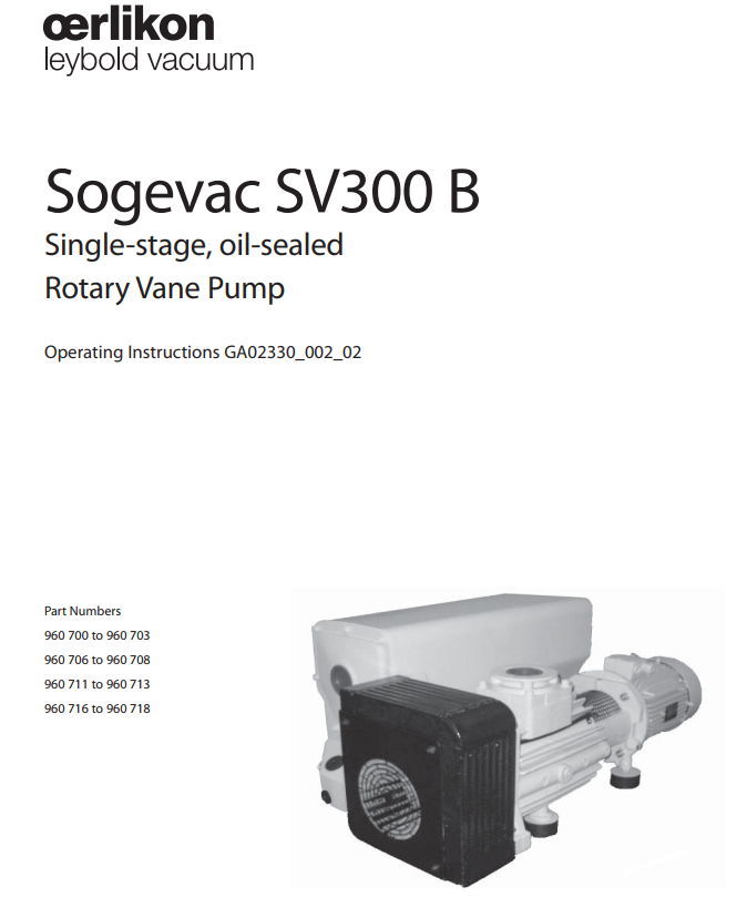 Leybold Vacuum Sogevac SV300B Single-stage GA02330-002-02 수리문의 구매문의 제품 ...