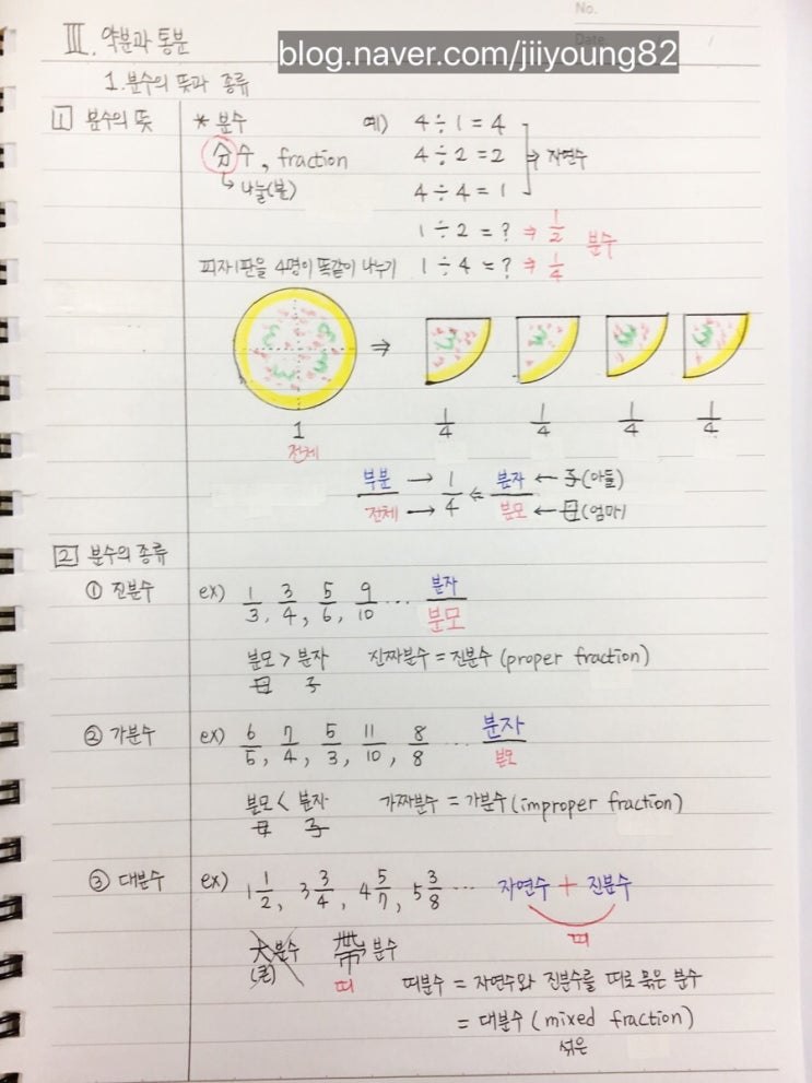 3학년 수학 복습 분수의 종류 약분과 통분 네이버 블로그