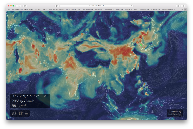 실시간 미세먼지 사이트. Earth wind map : 네이버 블로그
